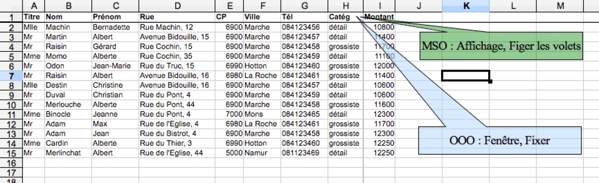Module 3 Bureautique : Excel-Calc (Bases) - Exercice : 5 Fichier client simple